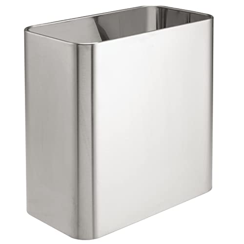 mDesign Small Metal 2.4 Gallon/9 Liter Trash Can Wastebasket Garbage Bin for Bathroom, Slim Rubbish Waste Bin Trashcans for Master/Guest Bath, Mirri Collection, Brushed Chrome