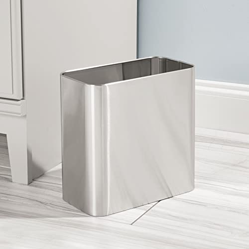 mDesign Small Metal 2.4 Gallon/9 Liter Trash Can Wastebasket Garbage Bin for Bathroom, Slim Rubbish Waste Bin Trashcans for Master/Guest Bath, Mirri Collection, Brushed Chrome