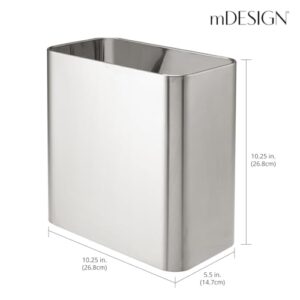 mDesign Small Metal 2.4 Gallon/9 Liter Trash Can Wastebasket Garbage Bin for Bathroom, Slim Rubbish Waste Bin Trashcans for Master/Guest Bath, Mirri Collection, Brushed Chrome