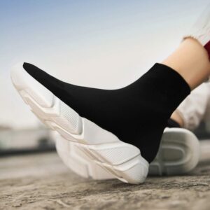 SUNROLAN Fashion Sneakers for Women and Men Lightweight Athletic Running Shoes Breathable Walking Sock Shoes(7008-1, Black 36)