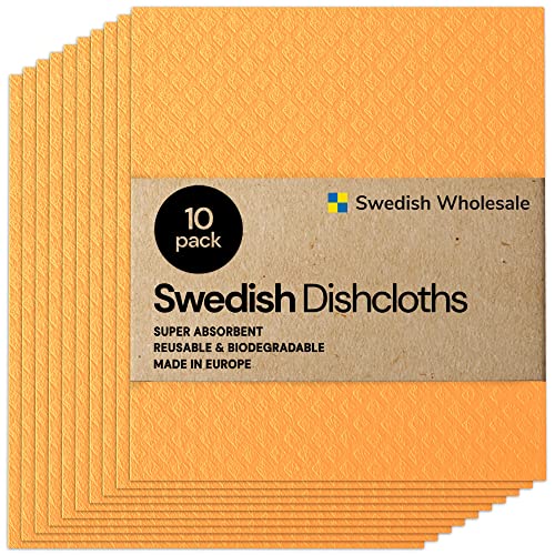 Swedish Wholesale Swedish DishCloths for Kitchen- 10 Pack Reusable Paper Towels Washable - Eco Friendly Cellulose Sponge Microfiber Dish Cloths - Kitchen Essentials - Orange