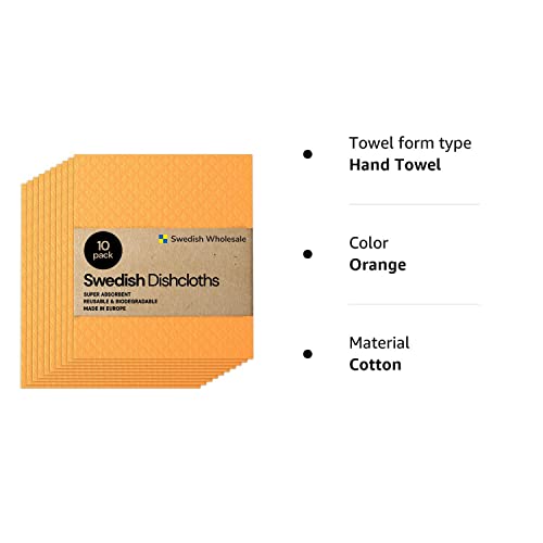 Swedish Wholesale Swedish DishCloths for Kitchen- 10 Pack Reusable Paper Towels Washable - Eco Friendly Cellulose Sponge Microfiber Dish Cloths - Kitchen Essentials - Orange