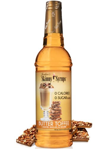 Jordan's Skinny Syrups Sugar Free Butter Toffee Coffee Syrup 750 mL Bottle with By The Cup Syrup Pump