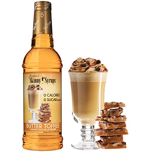 Jordan's Skinny Syrups Sugar Free Butter Toffee Coffee Syrup 750 mL Bottle with By The Cup Syrup Pump