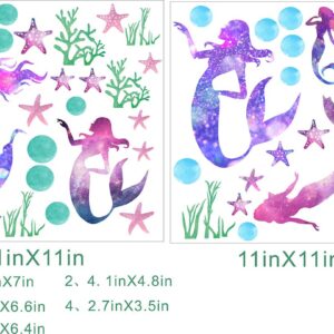 Easu Mermaid Wall Decals Girls Nursery Bedroom Wall Sticker Girls Wall Decals Mermaids Decorative Peel & Stick Wall Decals