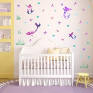 Easu Mermaid Wall Decals Girls Nursery Bedroom Wall Sticker Girls Wall Decals Mermaids Decorative Peel & Stick Wall Decals