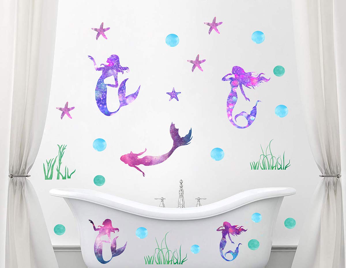 Easu Mermaid Wall Decals Girls Nursery Bedroom Wall Sticker Girls Wall Decals Mermaids Decorative Peel & Stick Wall Decals