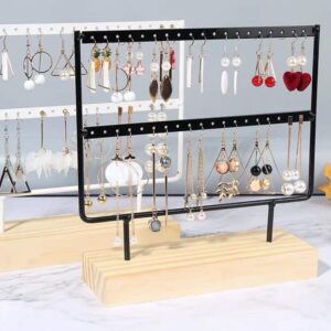 lemonadeus Earrings Organizer Jewelry Display Wood Stand (44 Holes 2 Layers) (White)