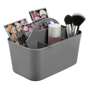 mDesign Small Plastic Shower/Bath Storage Organizer Caddy Tote with Handle for Dorm, Shelf, Cabinet - Hold Soap, Shampoo, Conditioner, Combs, Brushes, Lumiere Collection, Dark Gray