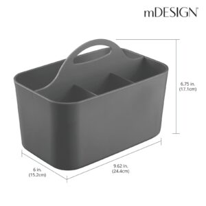 mDesign Small Plastic Shower/Bath Storage Organizer Caddy Tote with Handle for Dorm, Shelf, Cabinet - Hold Soap, Shampoo, Conditioner, Combs, Brushes, Lumiere Collection, Dark Gray