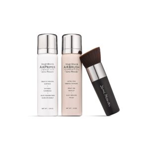 magicminerals airbrush foundation set by jerome alexander (light medium) – 3pc set includes primer, foundation and kabuki brush - spray makeup with anti-aging ingredients for smooth radiant skin