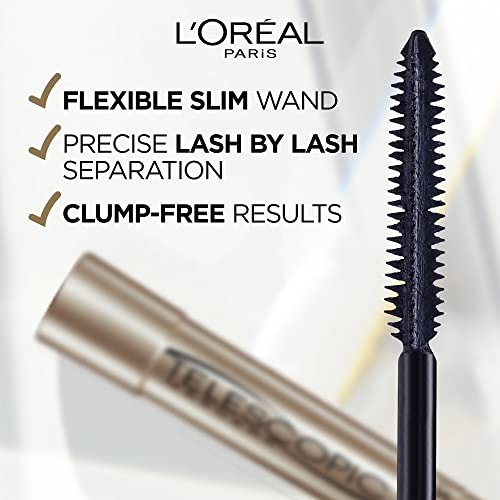 L'Oreal Paris Makeup Telescopic Original Lengthening, Lash Separating Mascara with Dual Precision Brush, Waterproof, Black, 0.27 Fl Oz., 1 Count