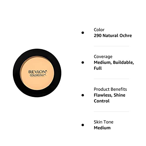 Revlon Powder Foundation, ColorStay Face Makeup, Longwearing, Oil Free-Fragrance Free, Noncomedogenic, Natural Ochre (290)