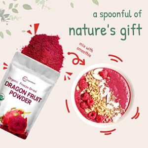 Organic Dragon Fruit Powder, 10oz | 100% Natural Fruit Powder | Freeze-Dried Pink Pitaya Source | No Sugar & Additives | Great Flavor for Drinks, Smoothie, & Beverages | Non-GMO & Vegan Friendly