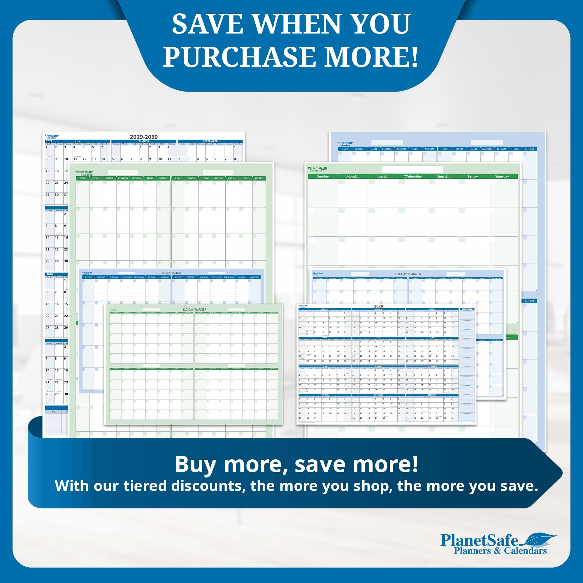 PlanetSafe Calendars 2024 Annual 12-Month Horizontal Sky Blue Wet & Dry-Erasable Wall Calendar - Yearly Planner - Large Wall Calendars - Great for Home, Office, and Classroom - 24" tall x 36" wide BN