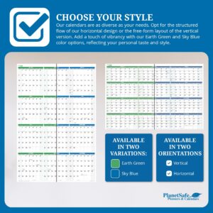 PlanetSafe Calendars 2024 Annual 12-Month Horizontal Sky Blue Wet & Dry-Erasable Wall Calendar - Yearly Planner - Large Wall Calendars - Great for Home, Office, and Classroom - 24" tall x 36" wide BN