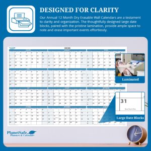 PlanetSafe Calendars 2024 Annual 12-Month Horizontal Sky Blue Wet & Dry-Erasable Wall Calendar - Yearly Planner - Large Wall Calendars - Great for Home, Office, and Classroom - 24" tall x 36" wide BN