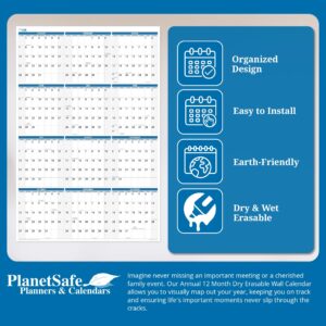 PlanetSafe Calendars 2024 Annual 12-Month Vertical Sky Blue Wet & Dry-Erasable Wall Calendar - Yearly Planner - Large Wall Calendars - Great for Home, Office, and Classroom - 36" tall x 24" wide BN