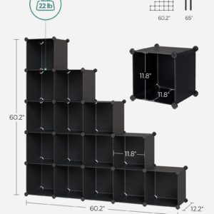 SONGMICS Cube Storage Organizer, Set of 16 Plastic Cubes, Book Shelf, Closet Organizers and Storage, Room Organization, Bedroom Living Room, 12.2 x 48.4 x 48.4 Inches, Black ULPC44BK