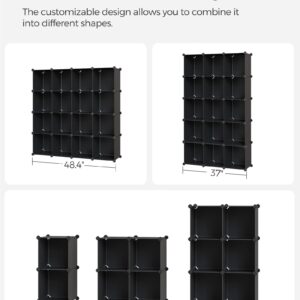 SONGMICS Cube Storage Organizer, Set of 16 Plastic Cubes, Book Shelf, Closet Organizers and Storage, Room Organization, Bedroom Living Room, 12.2 x 48.4 x 48.4 Inches, Black ULPC44BK