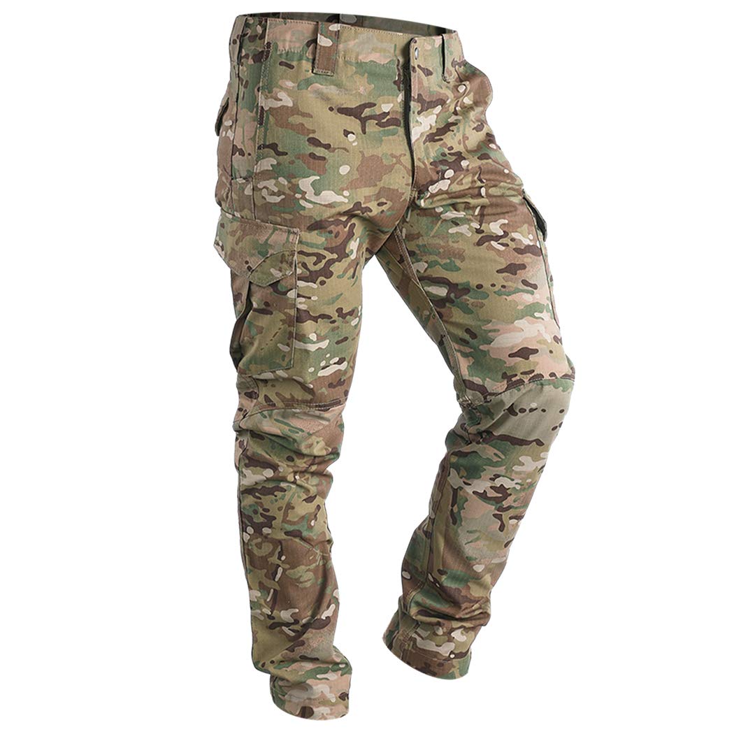 IDOGEAR GL Tactical Pants Multi-camo Combat Pants for Airsoft Military Hunting Paintball Outdoor Sports Slim Fit Style (A:Multi-camo, 32W x 32L)