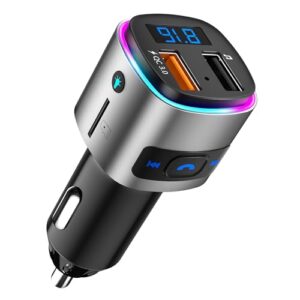 bluetooth fm transmitter for car, sonru car radio bluetooth adapter music player kit, support qc3.0 usb charging, handsfree call, siri google assistant, sd card/u disk, 7 color lights/led voltmeter