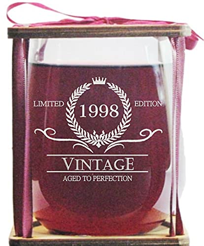 Orange Kat Vintage 1998 Limited Edition - Aged To Perfection Stemless Wine Glass and Presentation Packaging