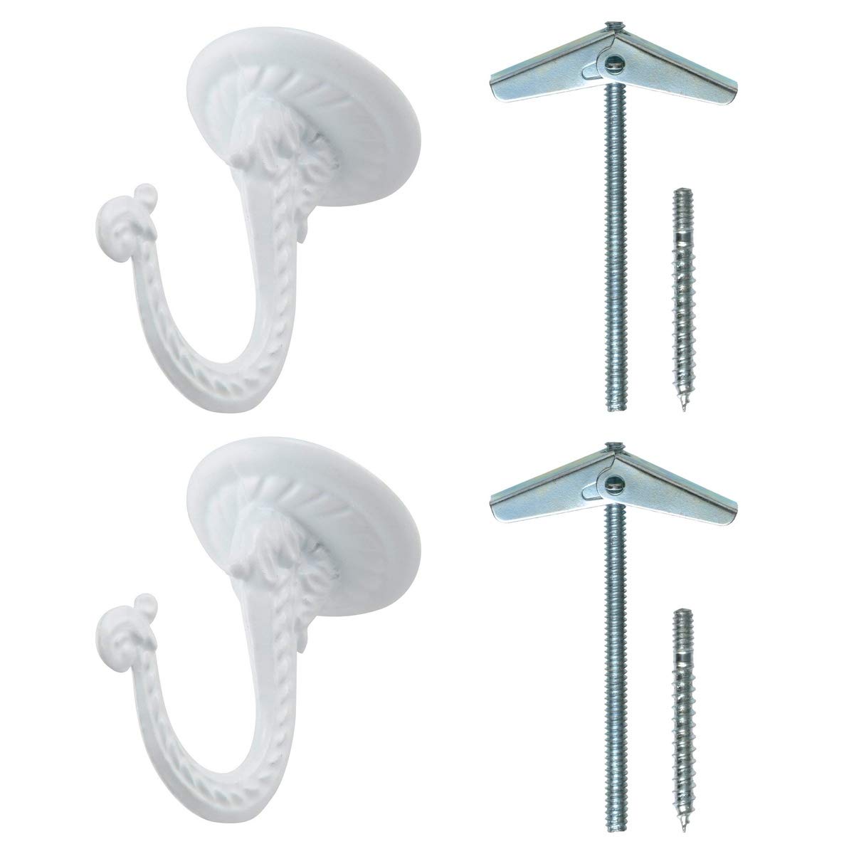 Rocky Mountain Goods Ceiling Swag Hook 2 Pack with Mounting Hardware - 1 1/2” Heavy Duty Hooks for Hanging Planter, Extender Chains - Easy Install with Screws/Brackets (White)