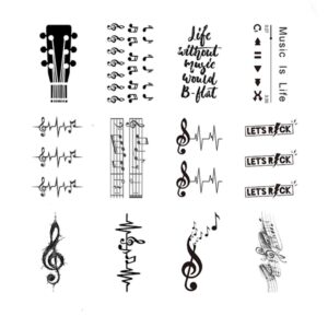 sanerlian guitar music temporary tattoo sticker watercolor waterproof adult men women arm shoulder back neck body art 10.5x6cm set of 12 (color3)