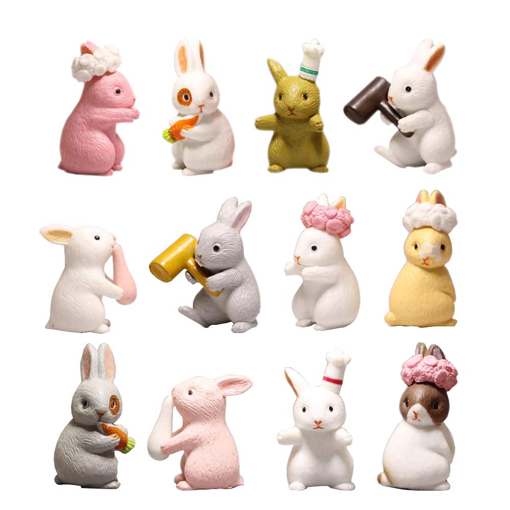 Hvogvok Rabbit Doll, Rabbit Toy, Rabbit Character Set, Fairy Tale Garden Decoration, Cake Topper Decoration/12-Piece Set