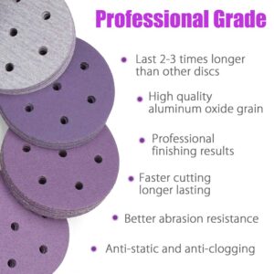 LotFancy 3 Inch 7 Hole Sanding Discs, 100PCS 40 60 80 120 180 220 240 320 400 800 Grit Assorted Professional Sandpaper, Hook and Loop Random Orbital Sander Round Sand Paper