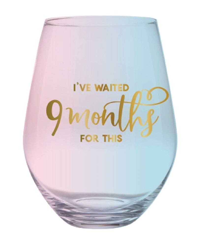 Slant Collections Pink and Blue Ombre Jumbo Stemless Wine Glass Holds a Whole Bottle of Wine, 30-Ouncess, I've Waited 9 Months For This