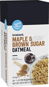 amazon brand - happy belly instant oatmeal, apple & cinnamon, maple & brown sugar, 30.33 oz, 1.51 ounce (pack of 20)