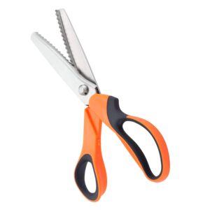 bluesnail stainless steel pinking shears comfort grip handled professional fabric crafts dressmaking zig zag cut scissors sewing scissors (serrated, orange)