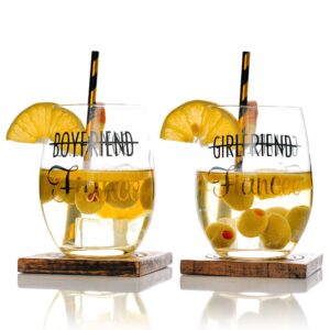 Greenline Goods – Toasting Glasses for Bride and Groom (Set of Two)| Stemless Wine Glasses | Engagement Bachlorette Gifts for Bride