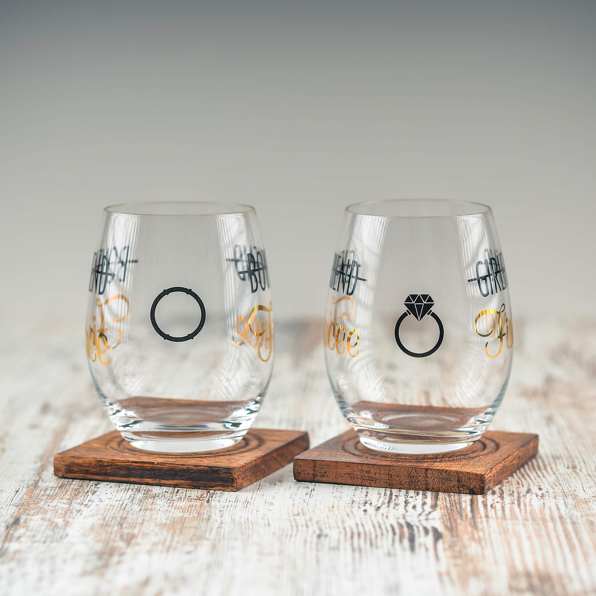 Greenline Goods – Toasting Glasses for Bride and Groom (Set of Two)| Stemless Wine Glasses | Engagement Bachlorette Gifts for Bride