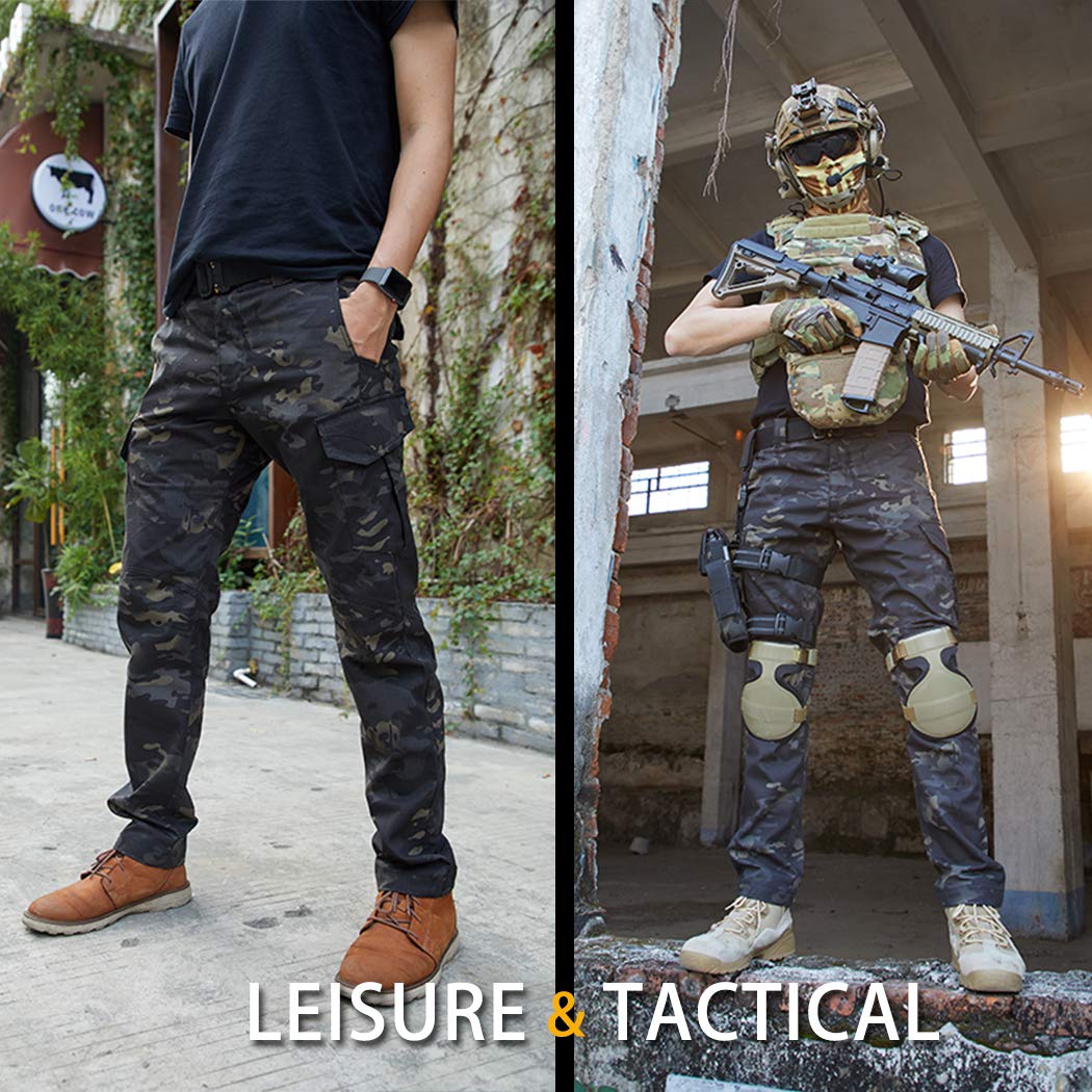 IDOGEAR GL Tactical Pants Multi-camo Combat Pants for Airsoft Military Hunting Paintball Outdoor Sports Slim Fit Style (B:Multi-camo Black, 32W x 32L)