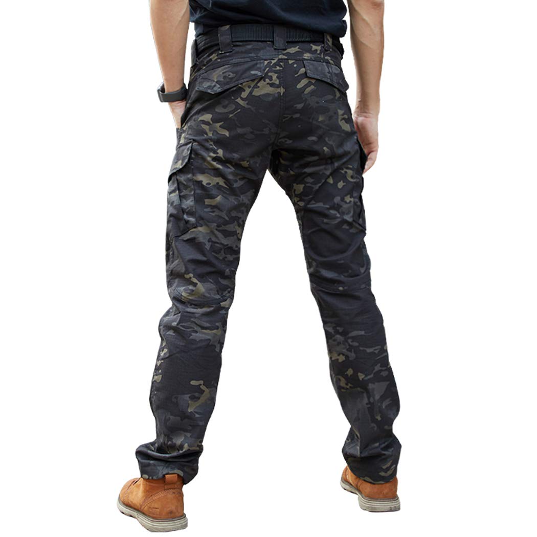 IDOGEAR GL Tactical Pants Multi-camo Combat Pants for Airsoft Military Hunting Paintball Outdoor Sports Slim Fit Style (B:Multi-camo Black, 32W x 32L)