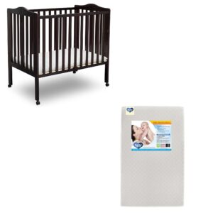 delta children folding portable mini baby crib & twinkle stars 3-inch waterproof portable crib mattress, dark chocolate