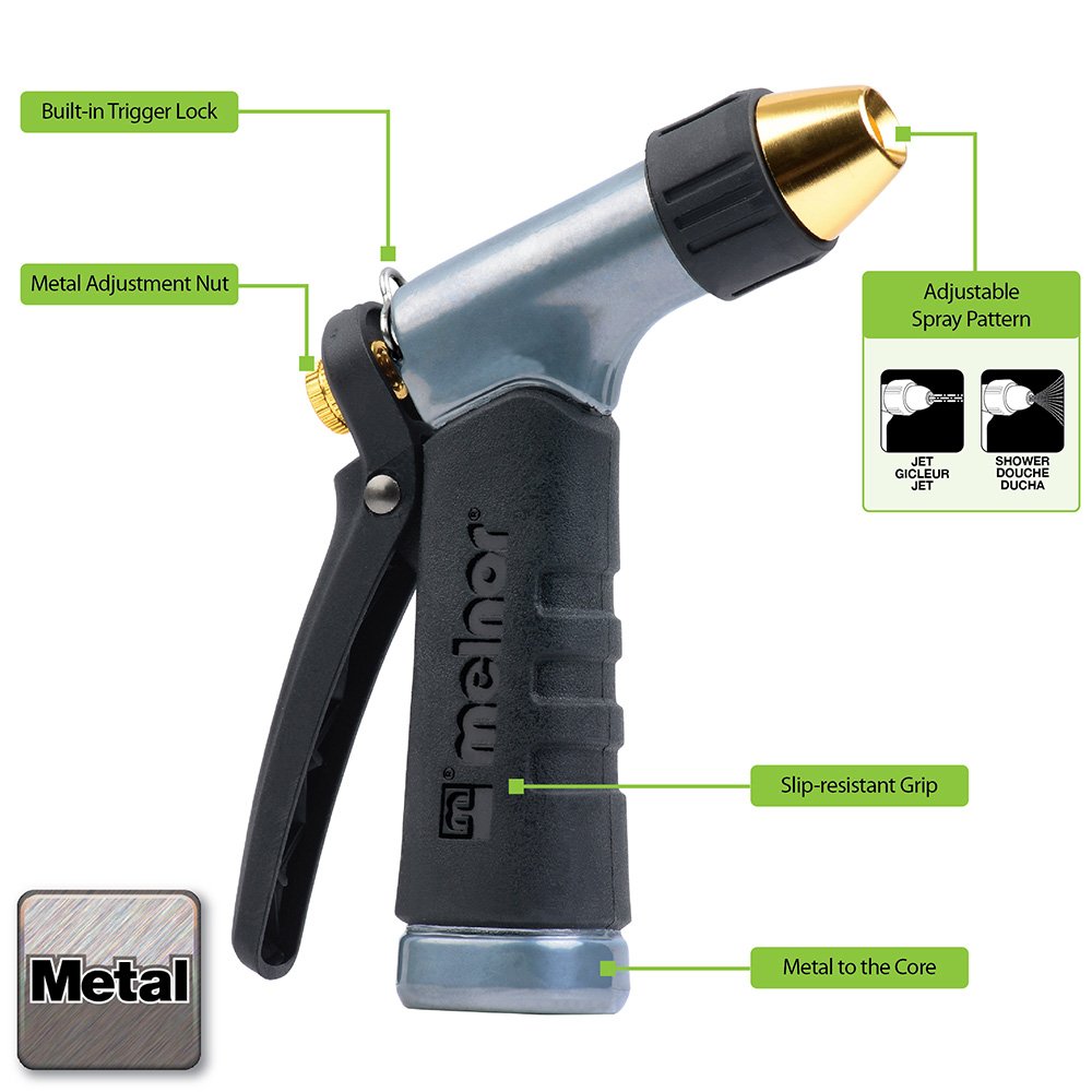 Melnor 65091-AMZ Dual Pack Metal Nozzles with QuickConnect Product Adapter Set, Multi-Pattern and Adjustable, Black, Silver