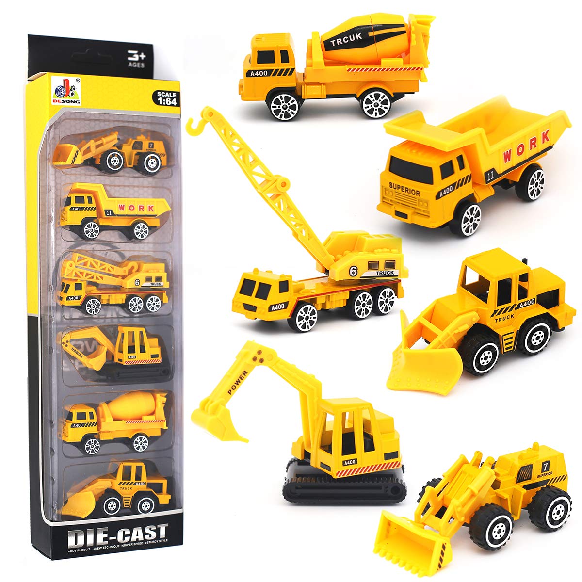 YIMORE Alloy Engineering Truck Mini Pocket Size Construction Models Play Vehicles Toy for Kids Party Favors Cake Decorations Topper Birthday Gift, 6Pcs Set