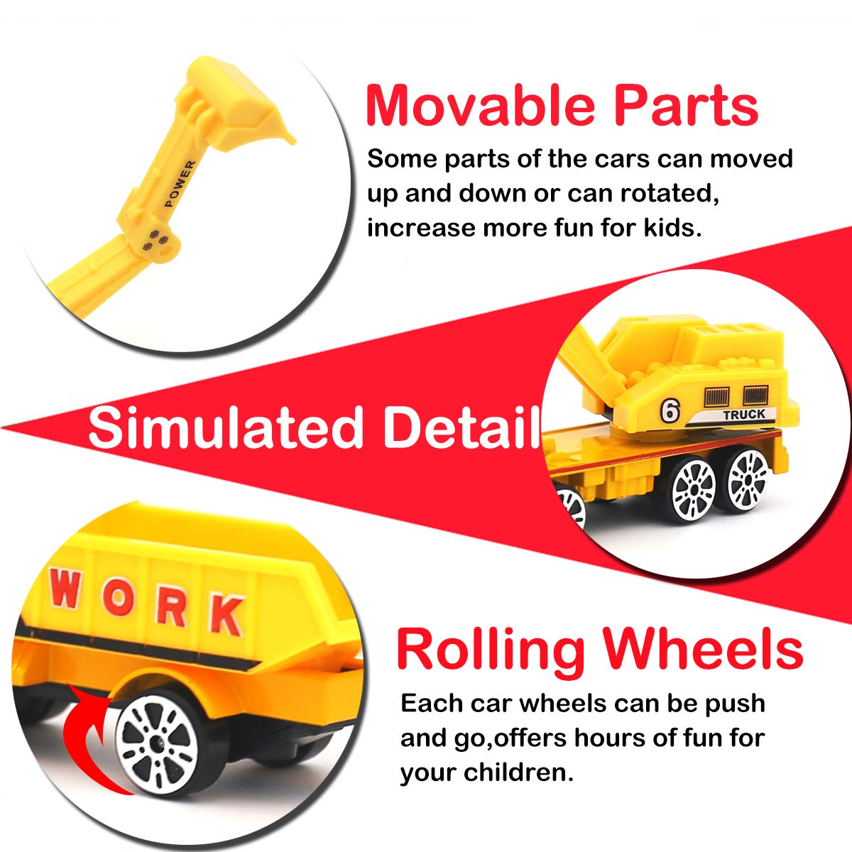 YIMORE Alloy Engineering Truck Mini Pocket Size Construction Models Play Vehicles Toy for Kids Party Favors Cake Decorations Topper Birthday Gift, 6Pcs Set