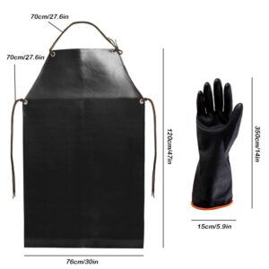 Heavy Duty PU Apron & Latex Gloves, DaKuan Waterproof Resist Strong Acid, Alkali and Oil Apron & Gloves Best for Staying Dry When Dishwashing, Lab Work, Butcher