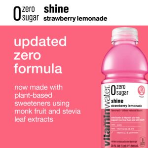 vitaminwater zero sugar shine, electrolyte enhanced water w/ vitamins, strawberry lemonade drinks, 20 fl oz, 12 Pack