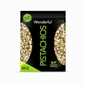 wonderful pistachios in shell, roasted and salted nuts, 48 ounce resealable bag - healthy snack, protein snack, pantry staple