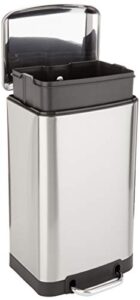 amazon basics smudge resistant small rectangular trash can with soft-close foot pedal, 20 liter / 5.3 gallon, nickel