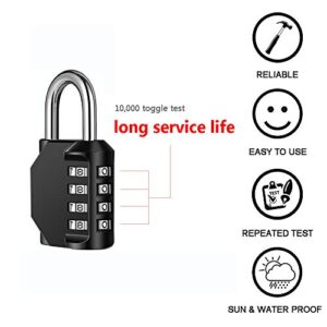 Disecu 4 Digit Combination Lock Outdoor Waterproof Padlock with Steel Cable for Gym Locker, Helmet, Gate, Fence, Luggage (Black, Pack of 2 padlocks)