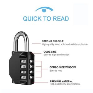 Disecu 4 Digit Combination Lock Outdoor Waterproof Padlock with Steel Cable for Gym Locker, Helmet, Gate, Fence, Luggage (Black, Pack of 2 padlocks)