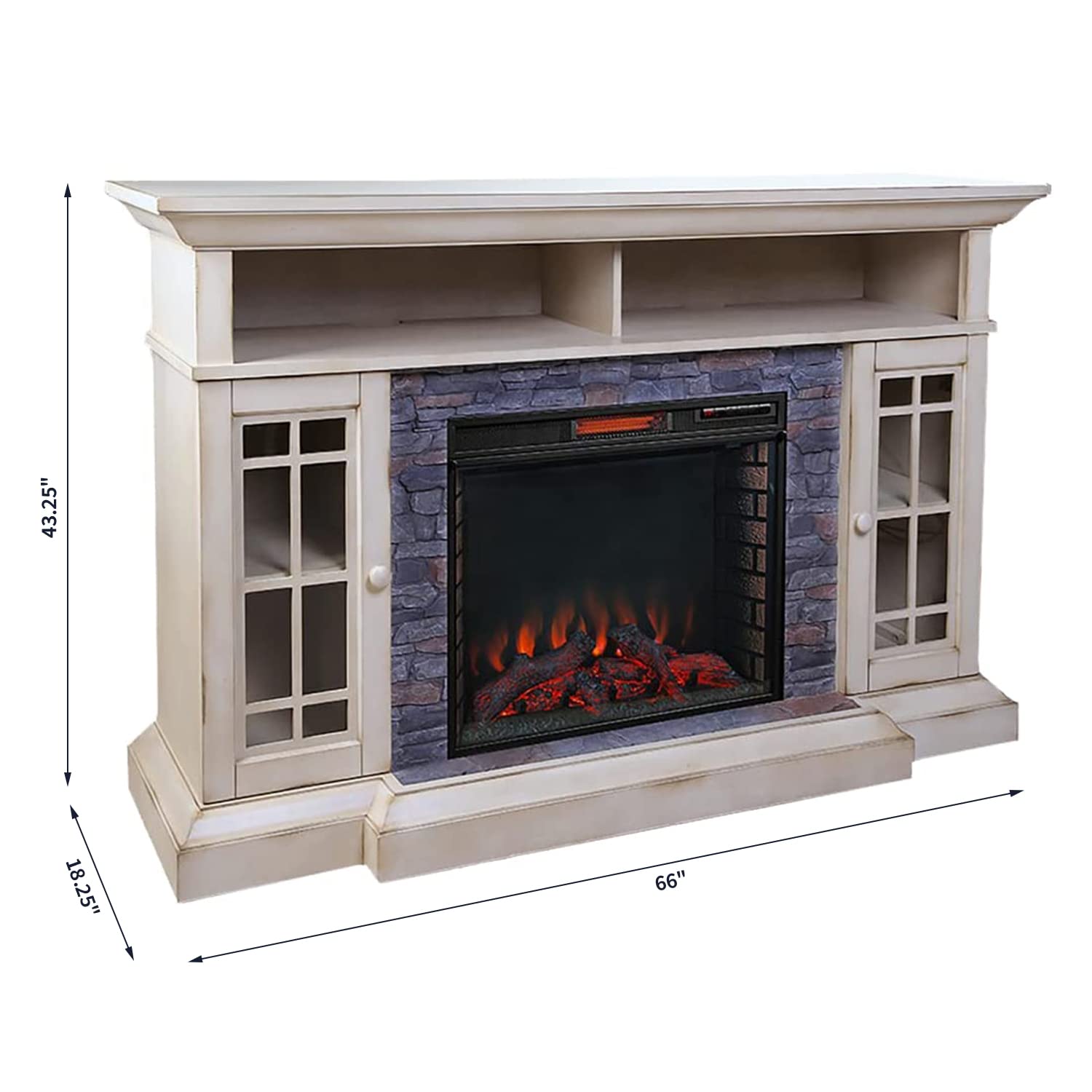 Allen Home Bennett 66 inch Freestanding Electric Fireplace TV Stand - Farmhouse Ivory, ASMM-017-2866-S404-T