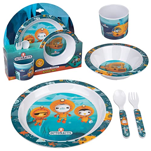 Octonauts 5 Pc Mealtime Feeding Set for Kids and Toddlers -Includes Plate, Bowl, Cup, Fork and Spoon Utensil Flatware -Durable, Dishwasher Safe, BPA Free -Perfect for Back to School, Travel, On-the-go